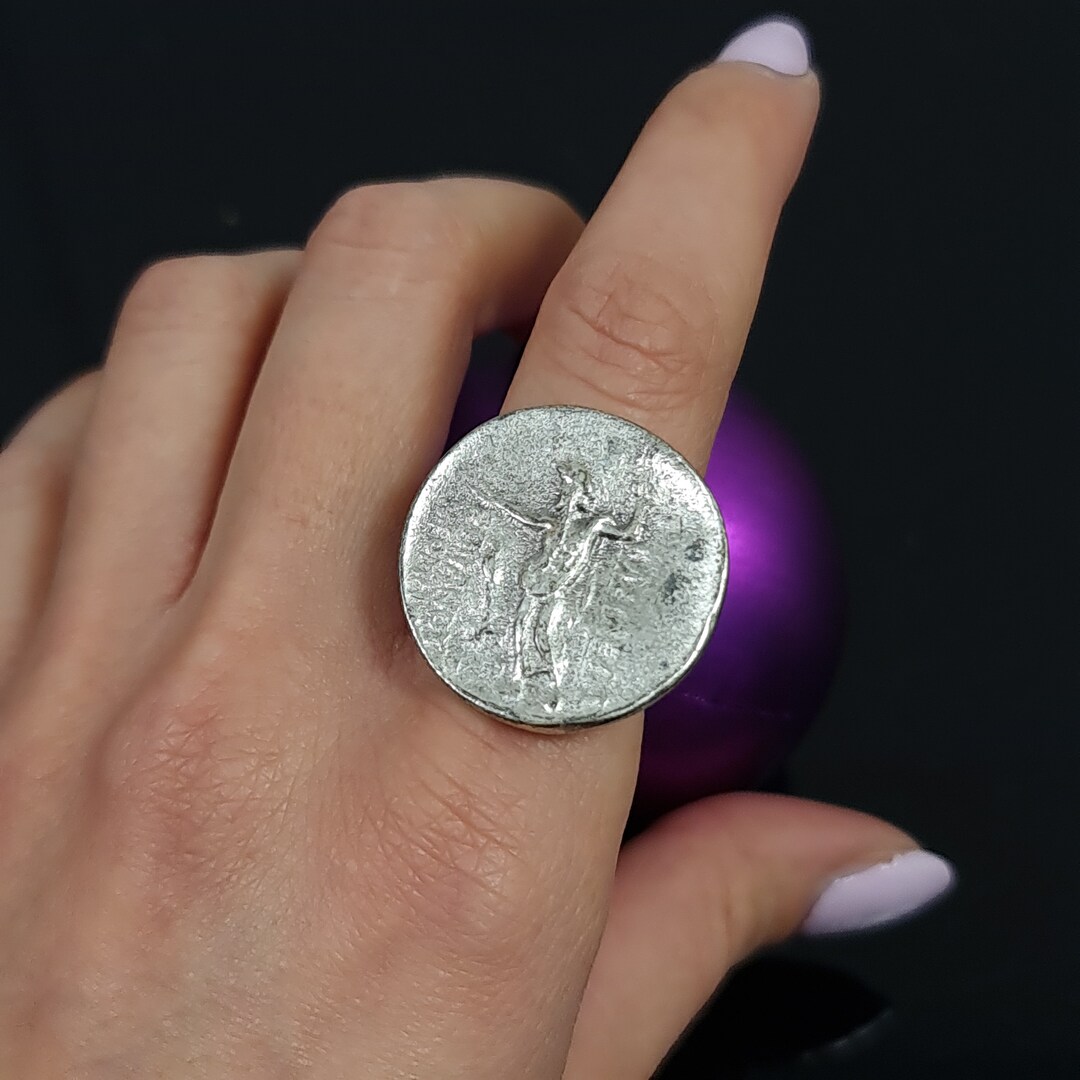 Sterling Silver Plated Ring, Antique Coin Ring, Ancient Ring ...