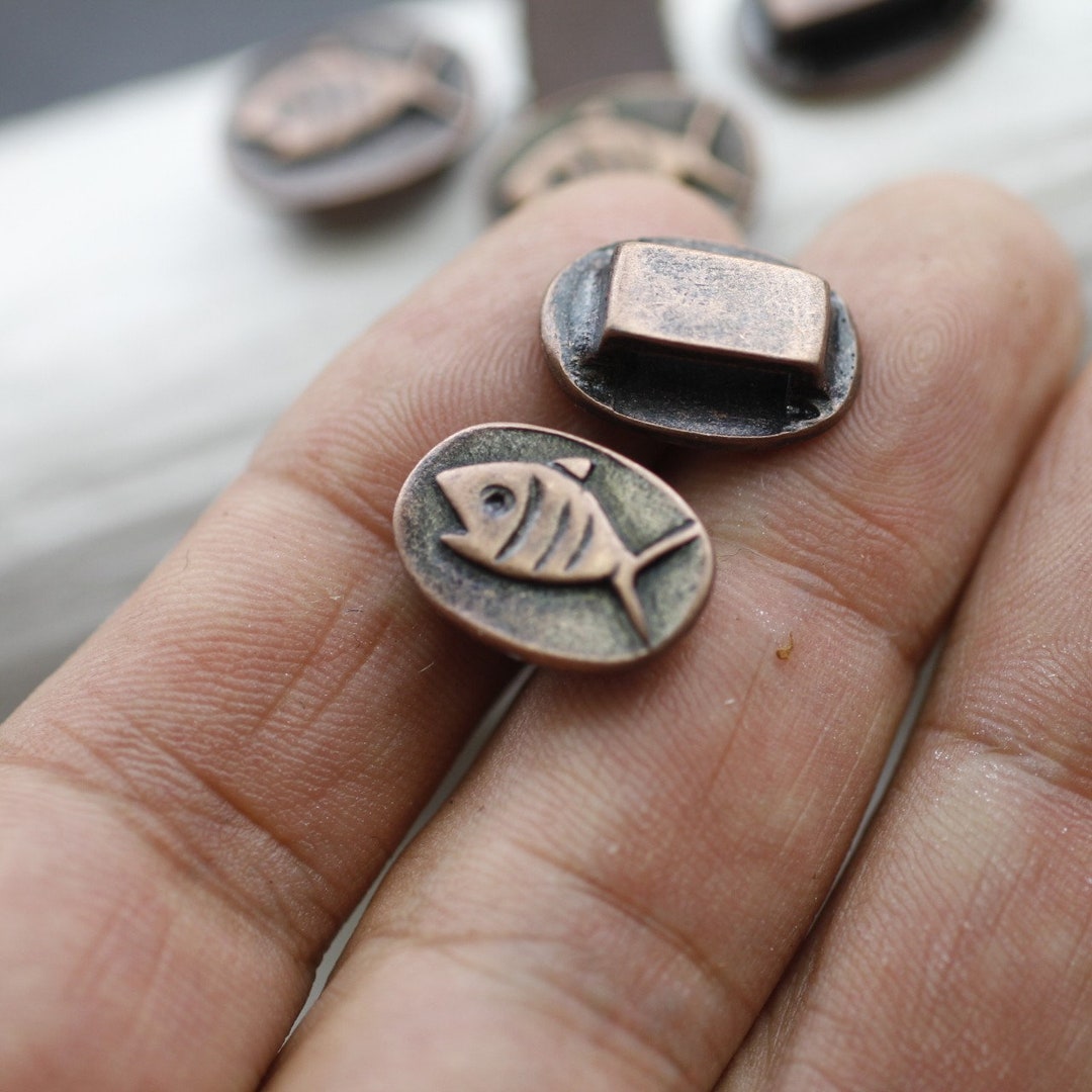 10 Antique Copper Fish Sliders, Fish Beads, Copper Slider Beads for ...