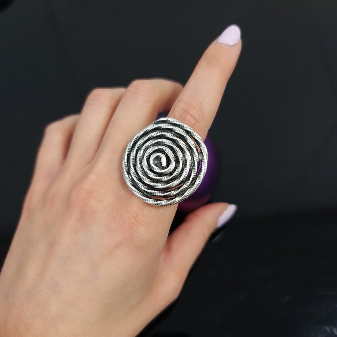 Spiral Ring, Big Round Ring, Stylish Silver Ring, Statement Ring, Boho ...