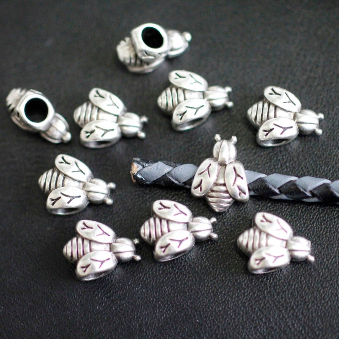 10 Bee Beads, Honey Bee Beads, Bee Charms, Jewelry Findings, Silver ...