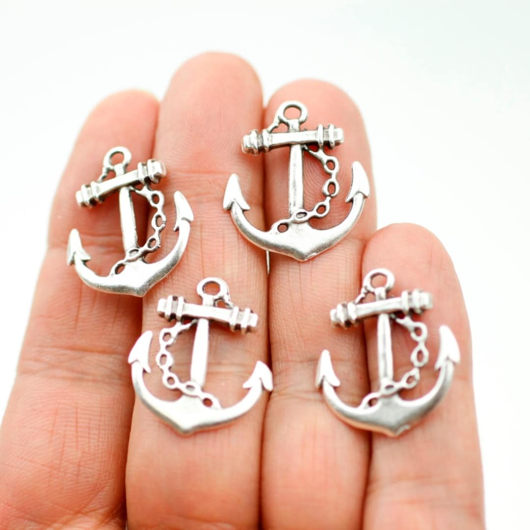 10 Silver Anchor Charms, Anchor Pendants, Anchor Jewelry Findings ...
