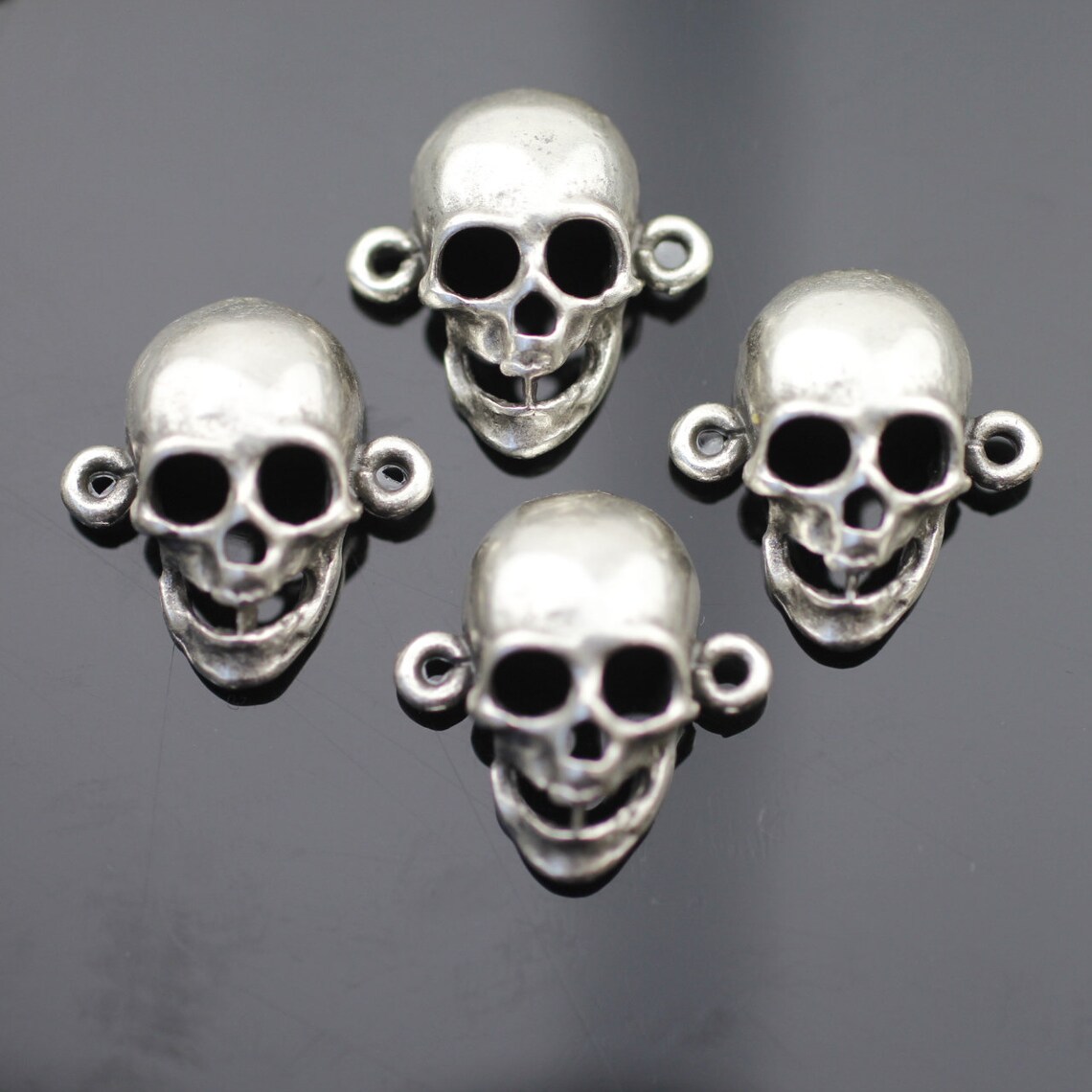 10 Skull Connectors, Bracelet Connector, Silver Plated, Jewelry ...