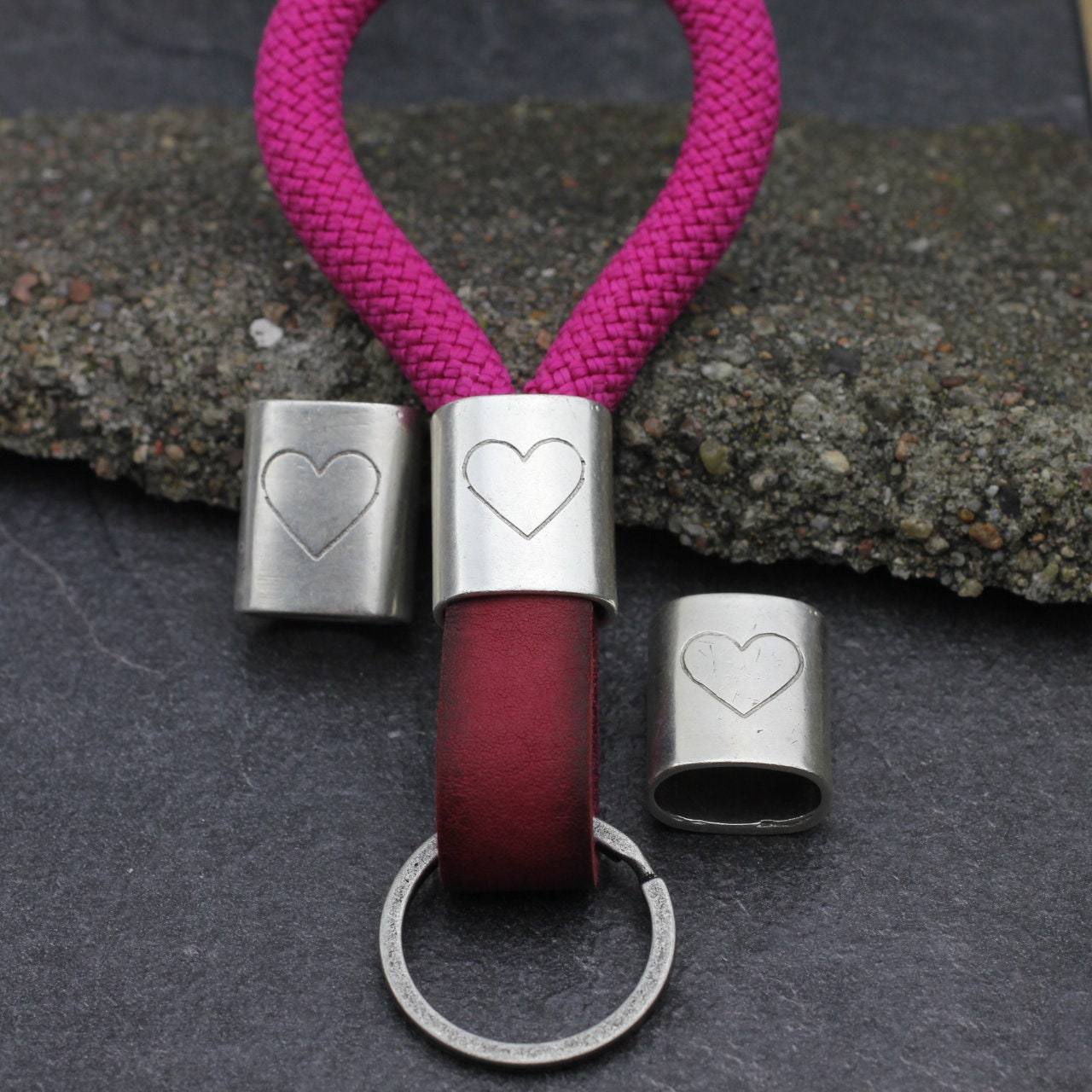 5 Antique Silver End Cap With Engraving Heart Keychain Findings, Heart ...