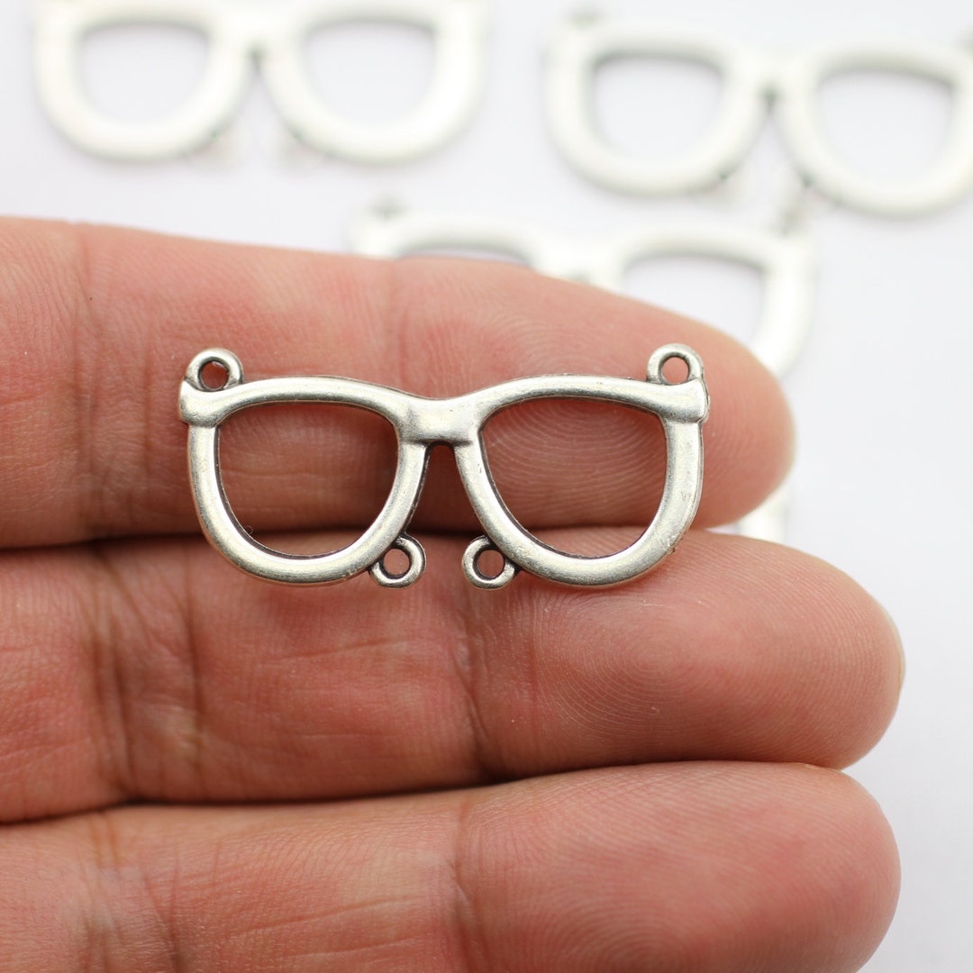 10 Glasses Charm, Eyeglass Charms Connector, Sterling Silver Plated ...