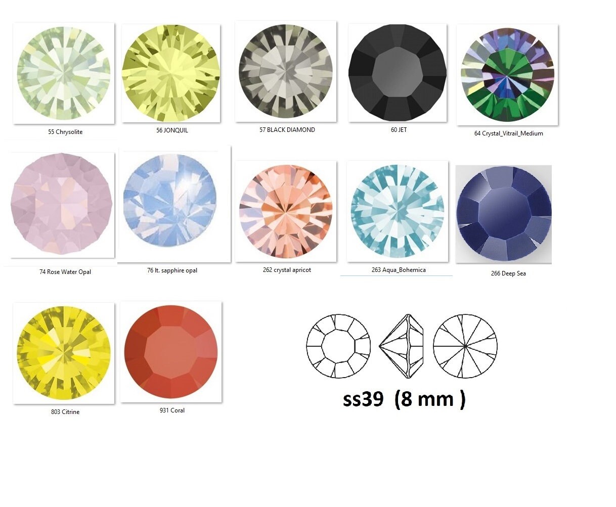 8mm Maxima Preciosa Crystal Chatons Rhinestones 10 Pcs. Various Colors ...