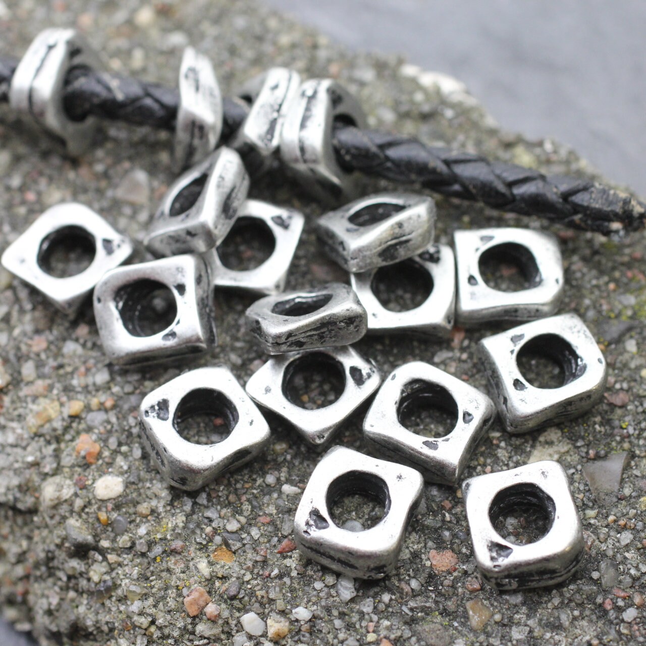 10 Free Form Beads, Karen Hill Tribe Silver Irregular Shape Bead, Screw ...