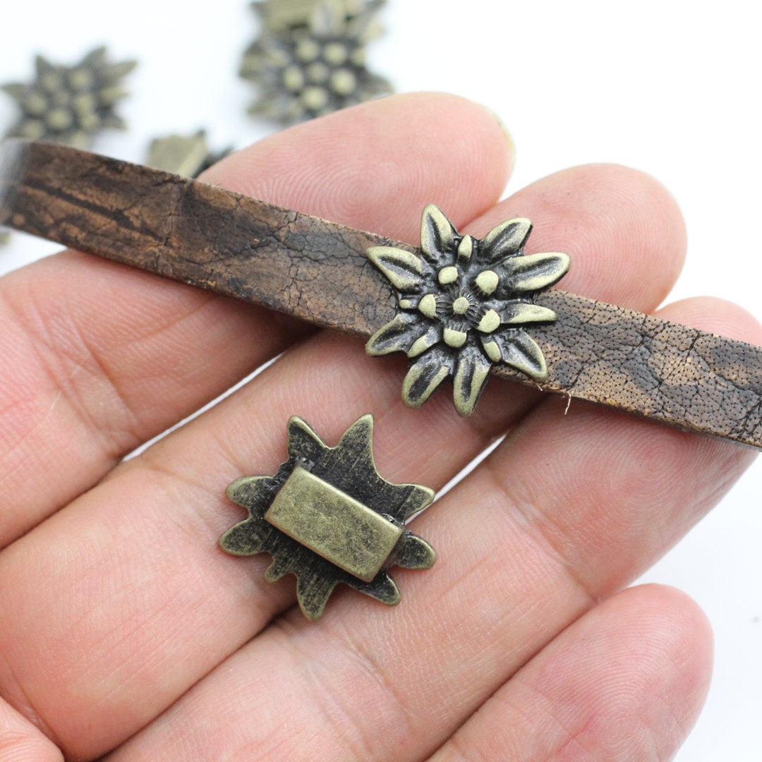 10 Edelweiss Slider Beads, Edelweiss Mountain, Flower Leather Bracelet ...
