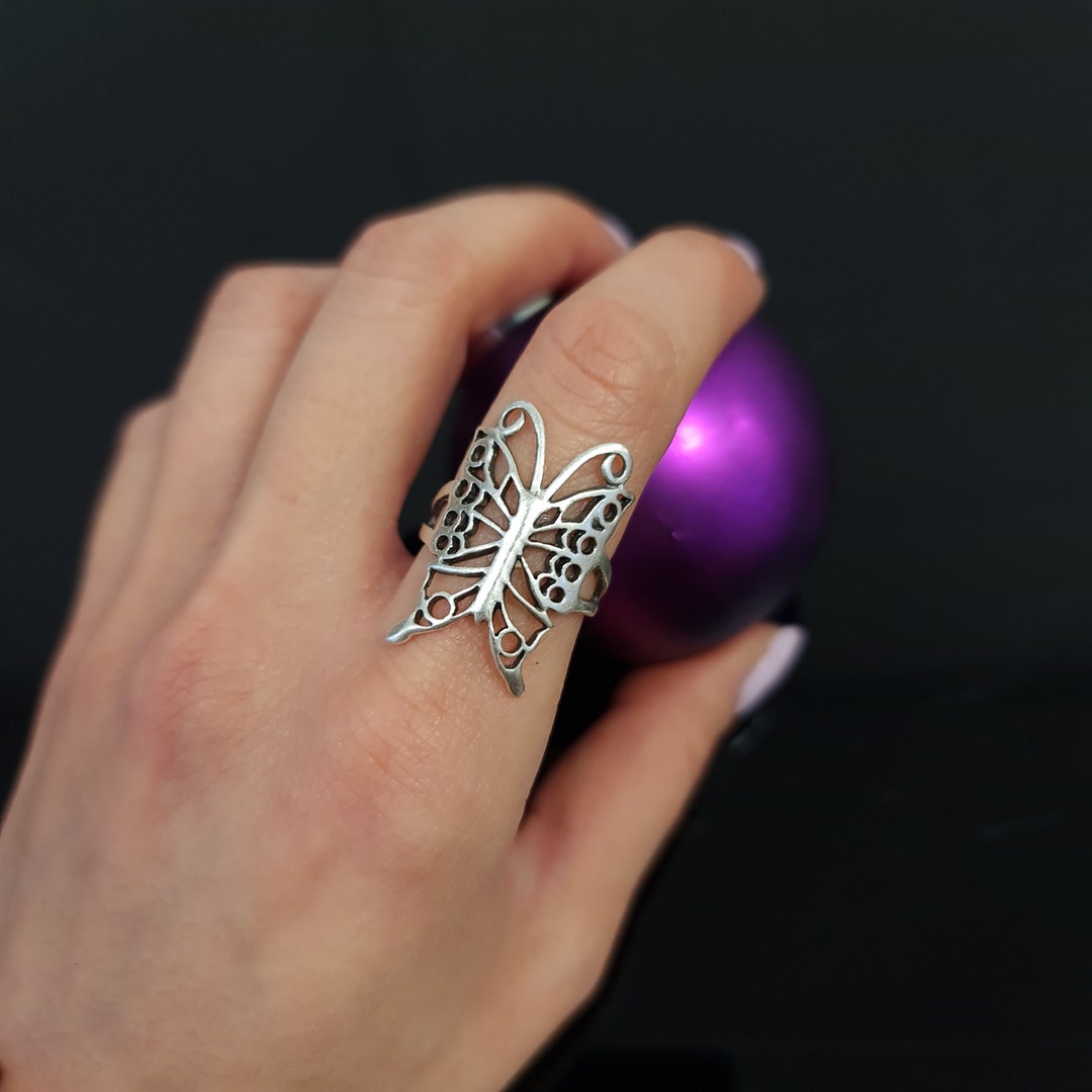 Filigree Butterfly Ring, Monarch Butterfly Ring, Large Butterfly Rings, Silver Butterfly Rings ...