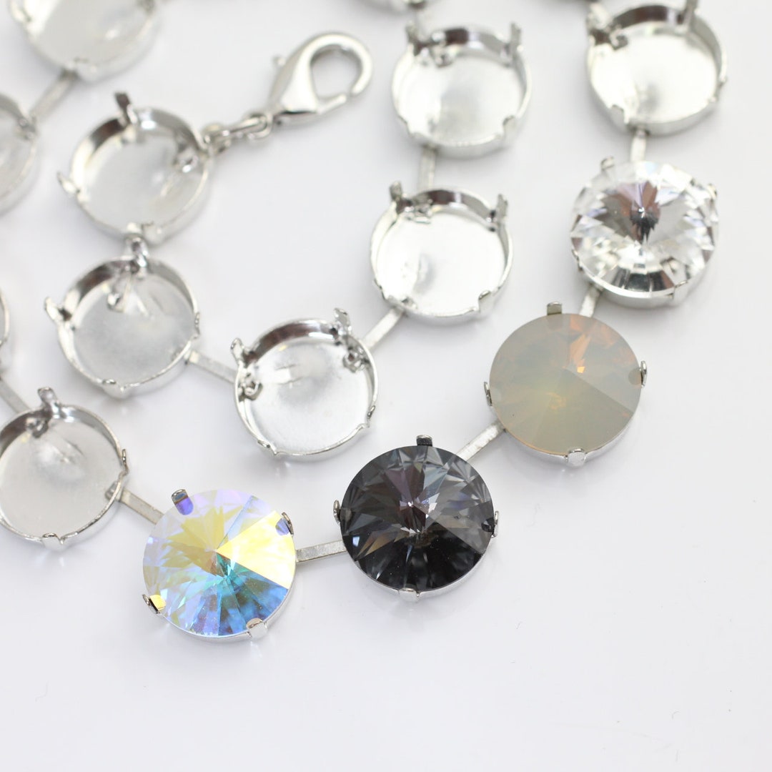 14mm Rivoli Empty Cup Chain Necklaces, Rhodium Plated Cup Chain ...