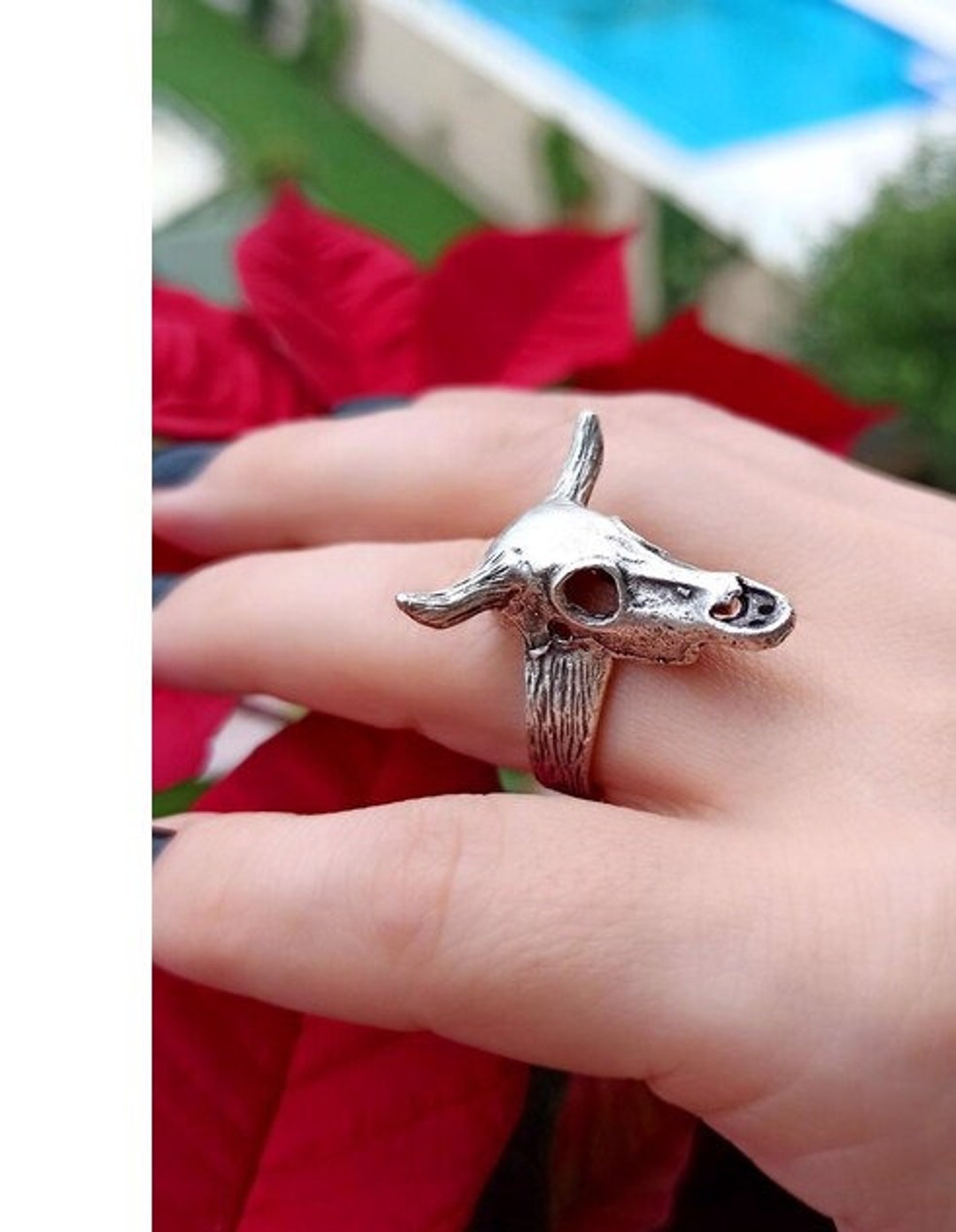 Bull Skull Ring, Bull Horn Ring, Silver Bull Ring, Gothic Horn Skull ...