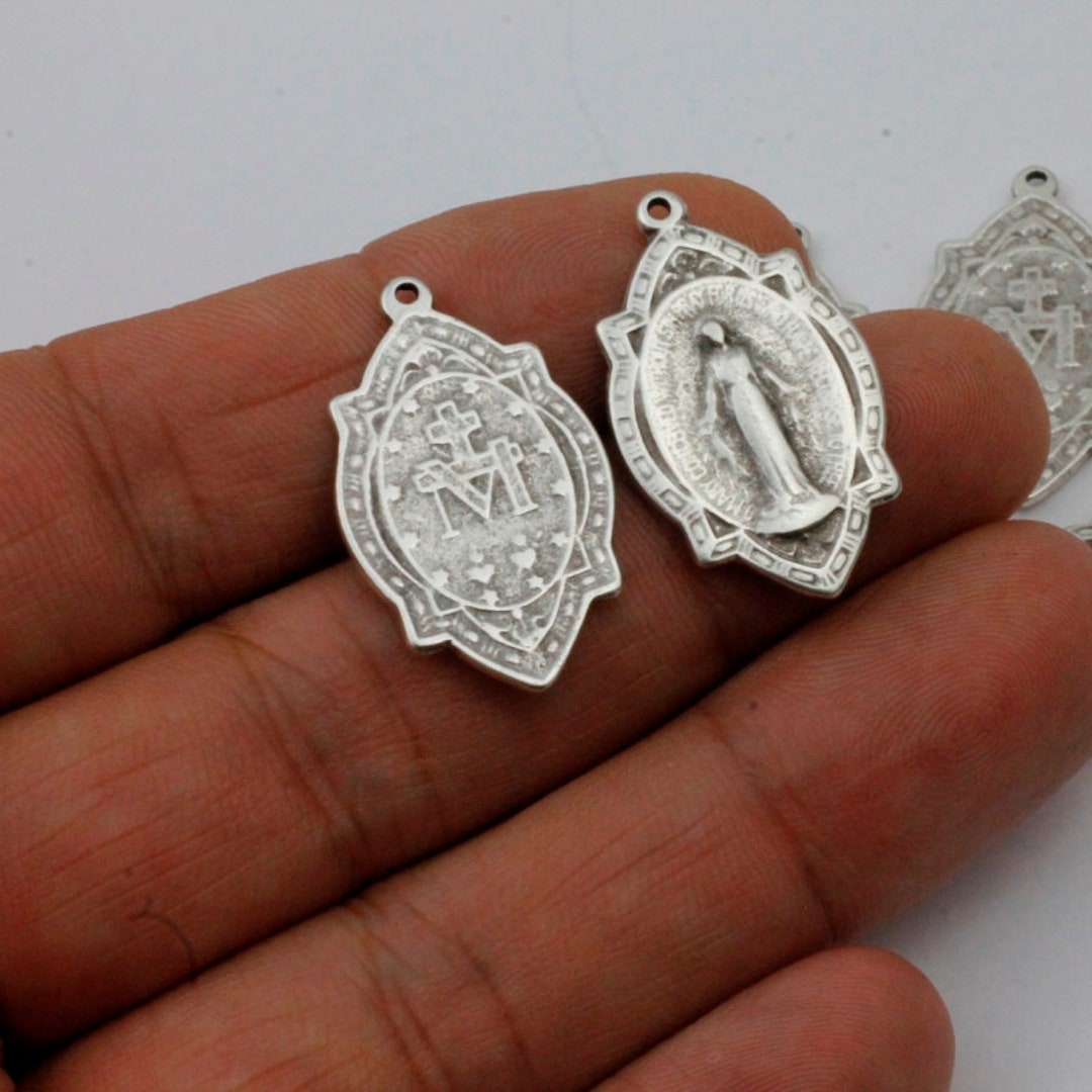 10 Miraculous Medal, Holy Mary Charms, Silver Charms, Religious Charms ...
