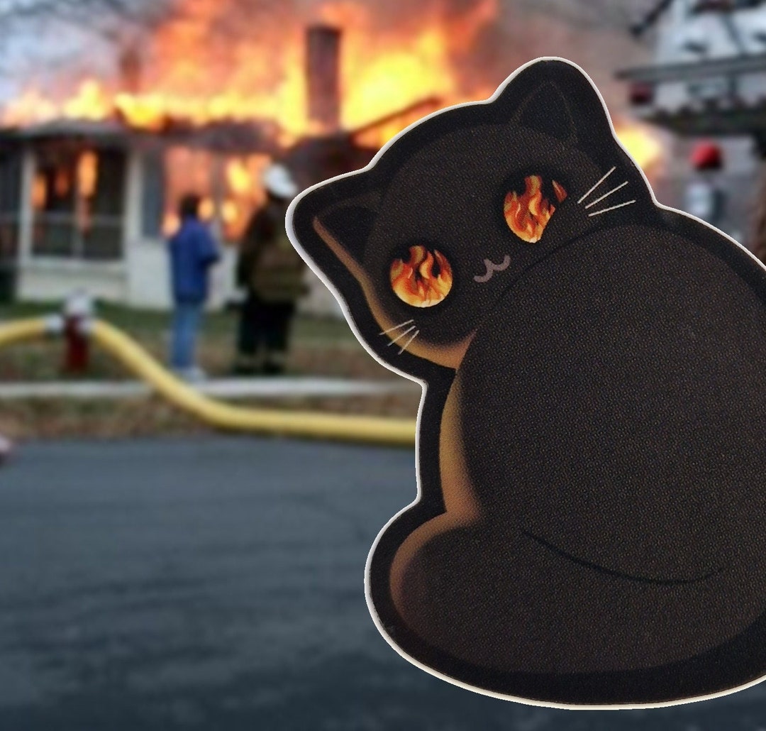 Disaster Cat Meme Sticker | Cute Black Cat | Vinyl Sticker | Funny ...