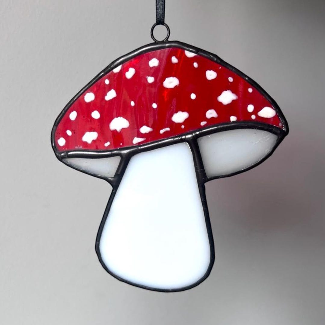 Stained Glass Red Toadstool Sun Catcher – Handmade Fairycore Mushroom ...