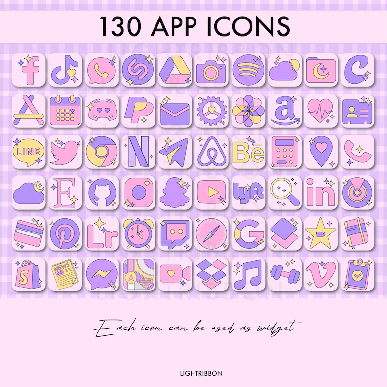 Cute App Icon Pink Purple Iphone IOS 14 Kawaii Icons Iphone - Etsy