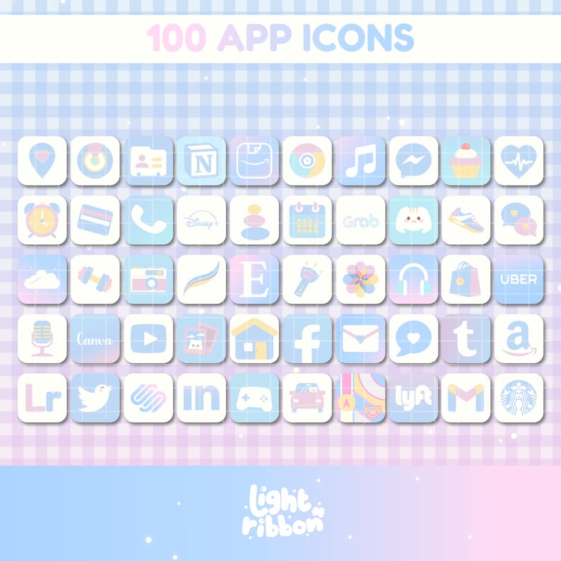 Cute App Icon Pink Blue iPhone IOS 14 , Meow Dreamy Kawaii Icons iPhone ...