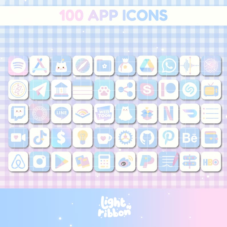 Cute App Icon Pink Blue iPhone IOS 14 , Meow Dreamy Kawaii Icons iPhone ...