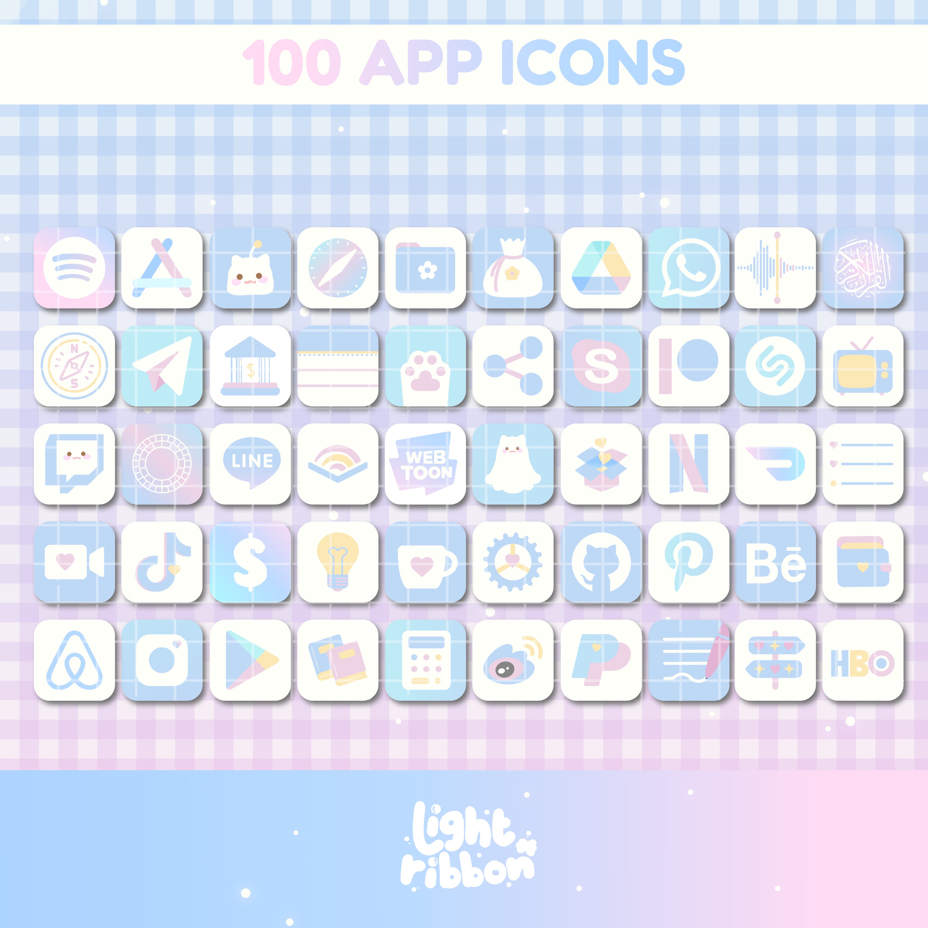 Cute App Icon Pink Blue iPhone IOS 14 , Meow Dreamy Kawaii Icons iPhone ...