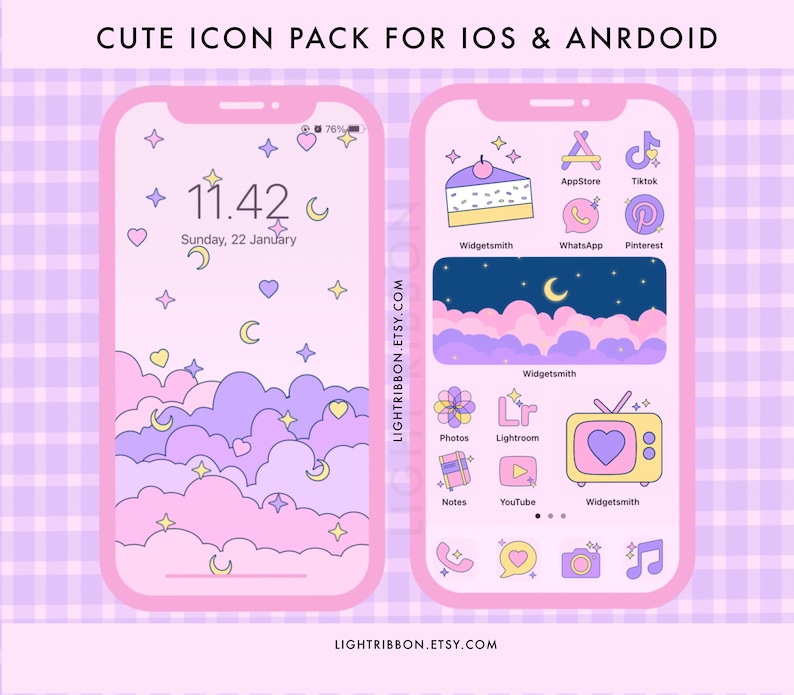 Cute App Icon Pink Purple Iphone IOS 14 Kawaii Icons Iphone - Etsy