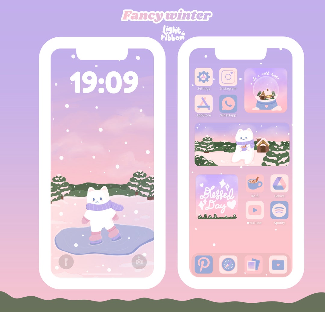 Winter Ios Icon Set, Kawaii Wallpaper Homescreen (digital Download) - Etsy