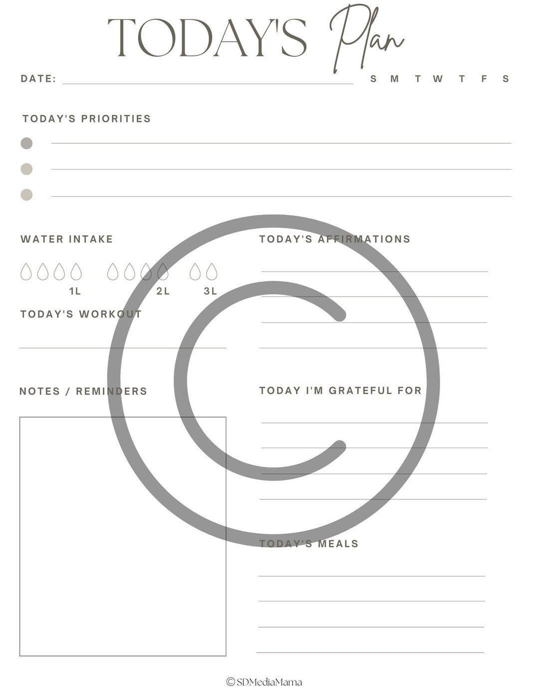 Printable Daily Meal/workout/water Intake Planner With Affirmations ...