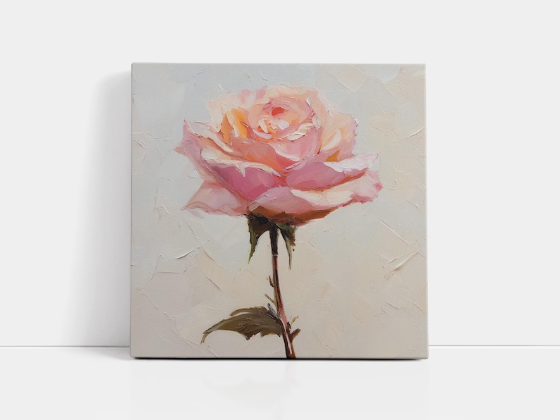 Pink Rose Impasto Painting, Romantic Floral Wall Art, Textured Bloom ...