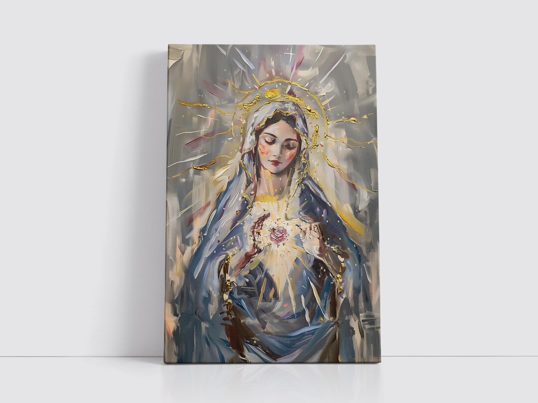 Virgin Mary Canvas Print: Sacred Heart, Modern Christian Art - Etsy