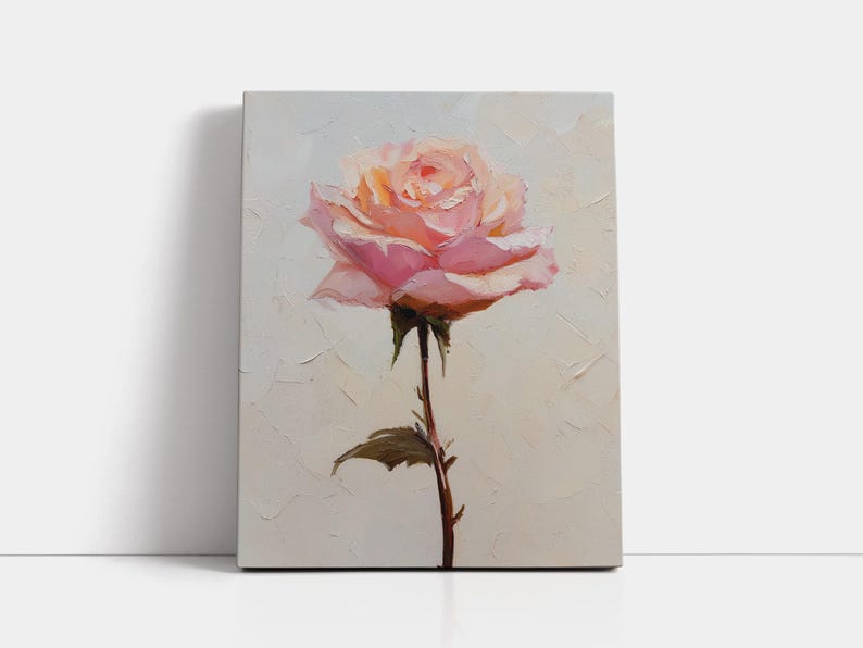Pink Rose Impasto Painting, Romantic Floral Wall Art, Textured Bloom ...