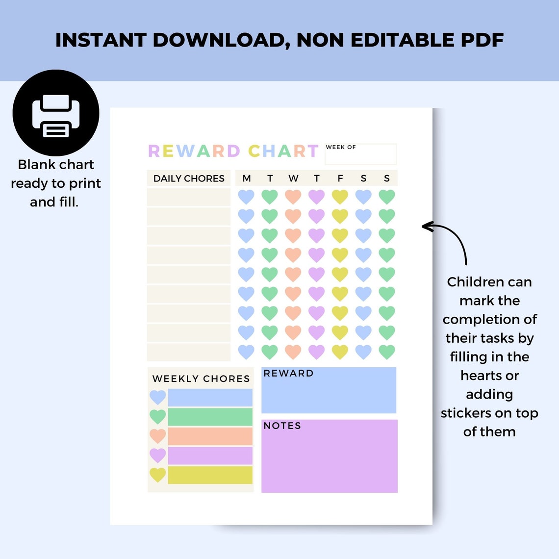 Reward Chart Editable Chore Chart Behavior Chart Chores Chart for Kids ...