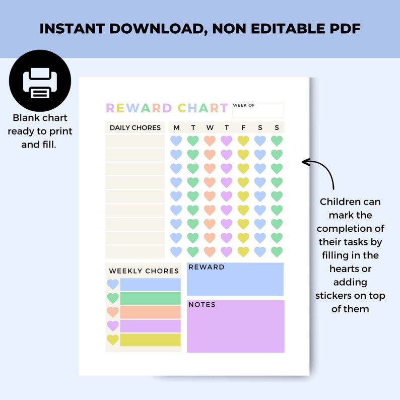 Reward Chart Editable Chore Chart Behavior Chart Chores Chart for Kids ...