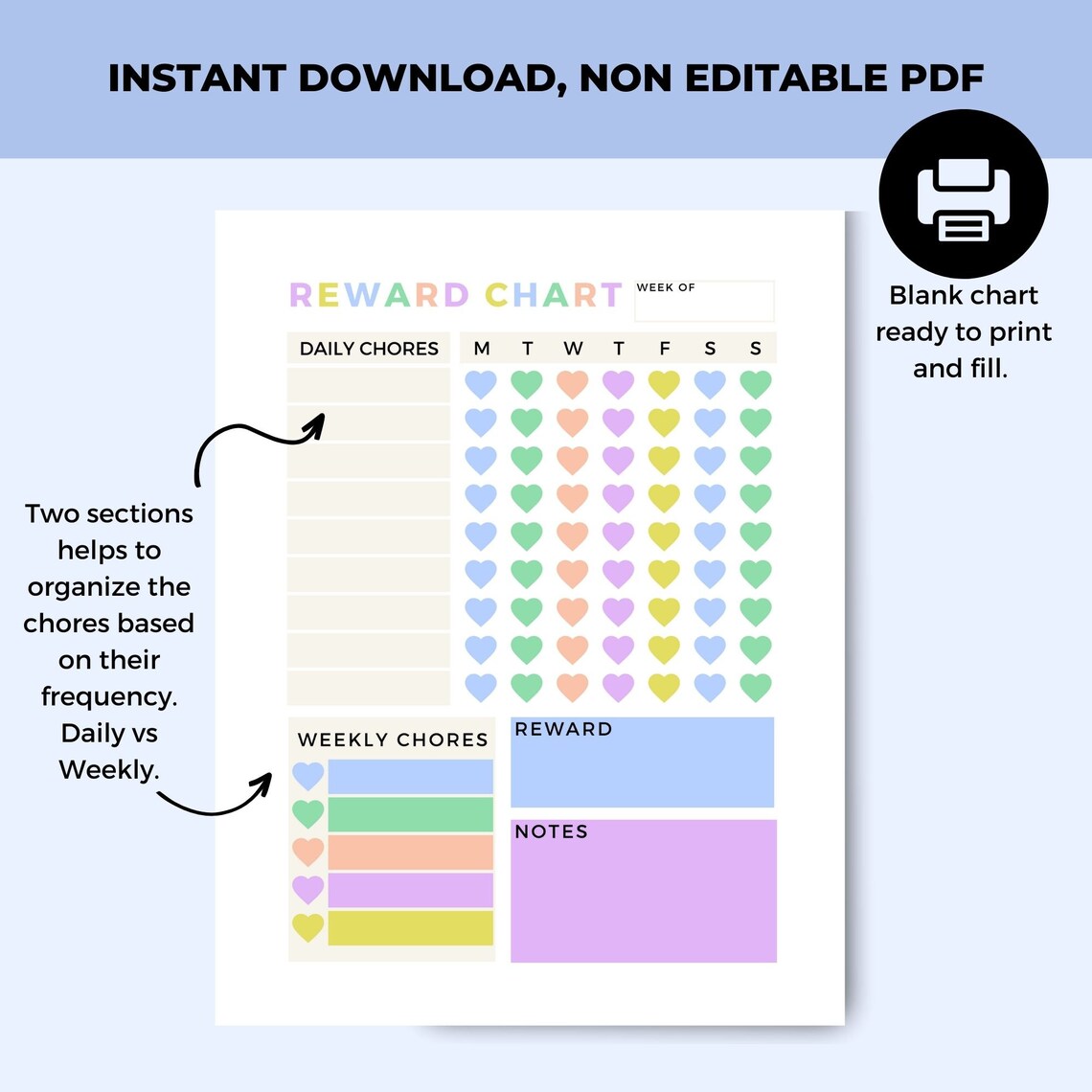 Reward Chart Editable Chore Chart Behavior Chart Chores Chart for Kids ...