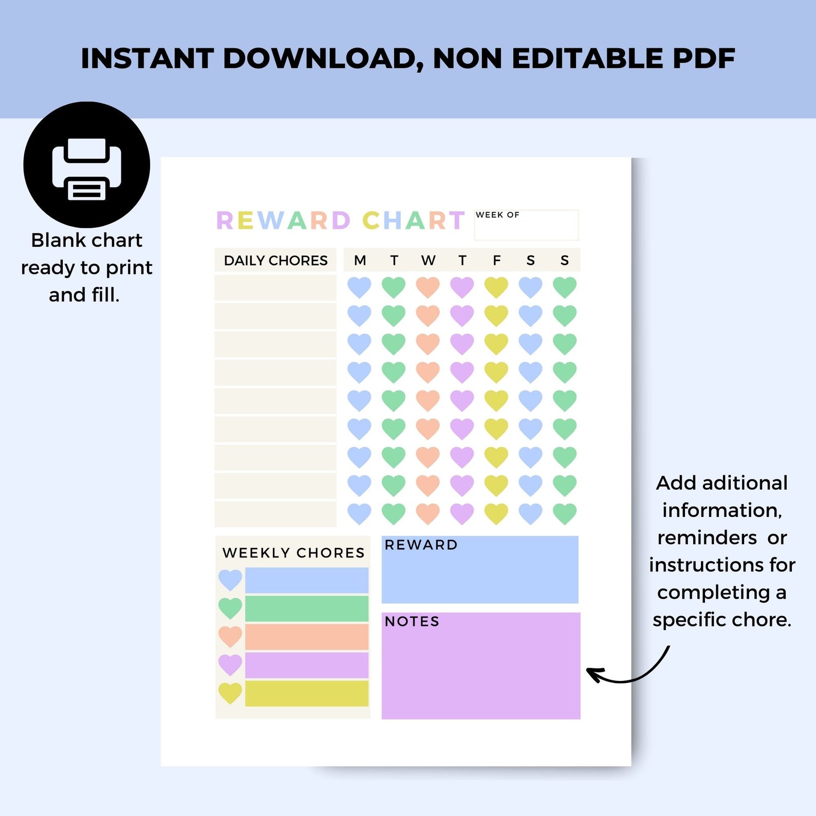 Reward Chart Editable Chore Chart Behavior Chart Chores Chart for Kids ...