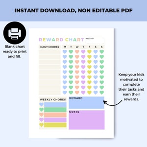 Reward Chart Editable Chore Chart Behavior Chart Chores Chart for Kids ...