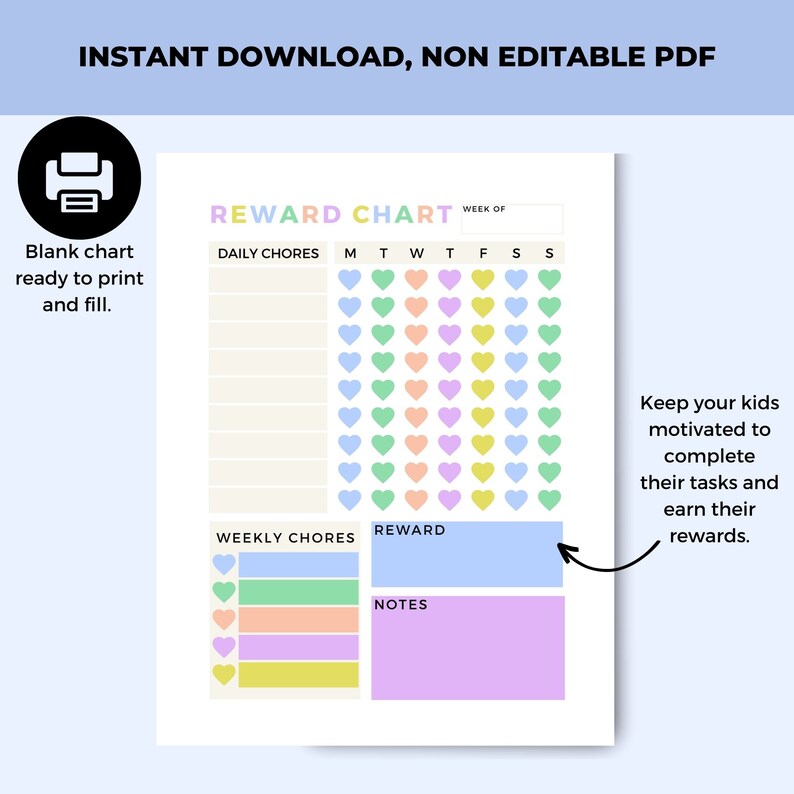 Reward Chart Editable Chore Chart Behavior Chart Chores Chart for Kids ...