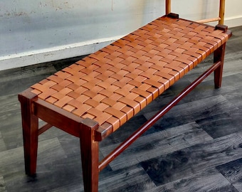 Leather Strap Woven Bench - Etsy
