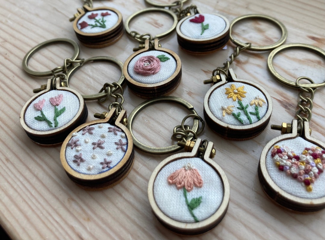 Lucky Dip Hand Embroidered Keyring, Mystery Bag Modern Embroidered ...