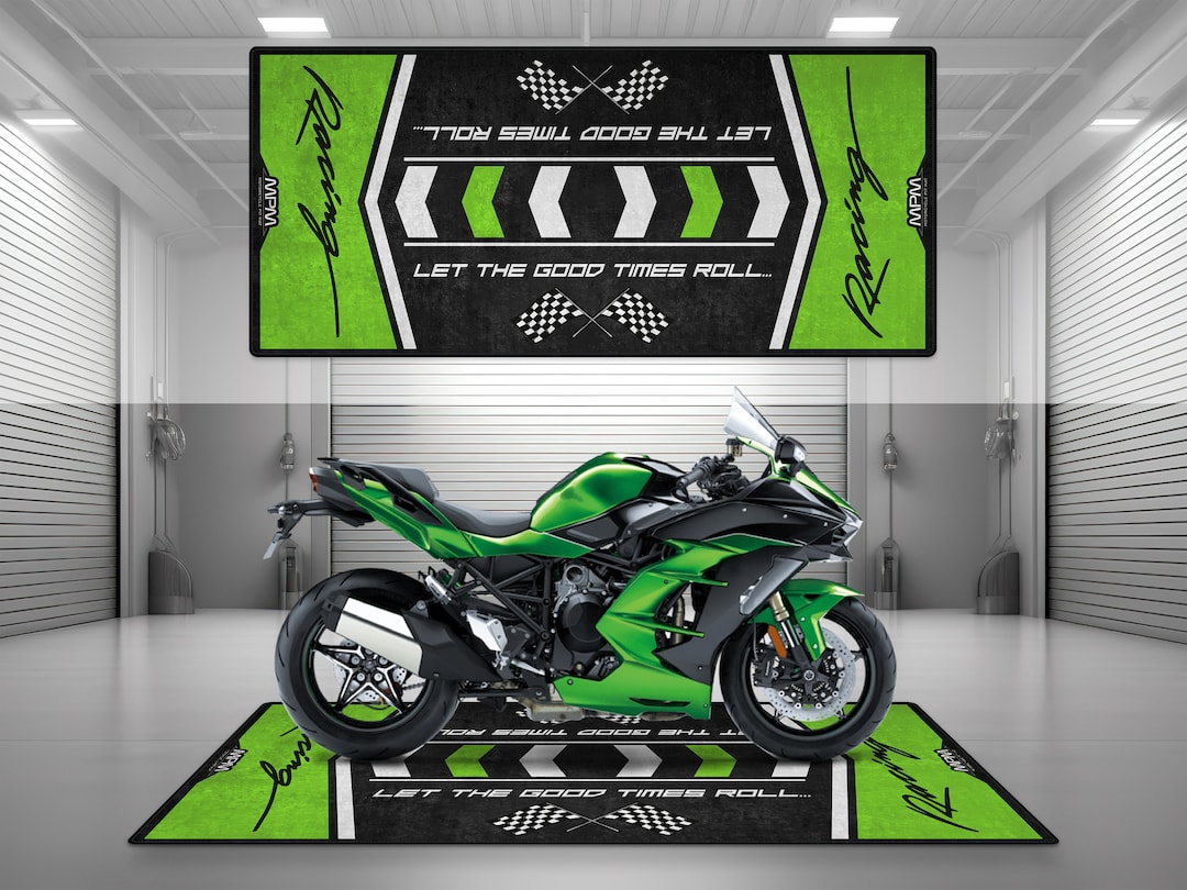 Garage Mat Racing "times Roll" Design for Ninja Green Motorcycle Mat ...