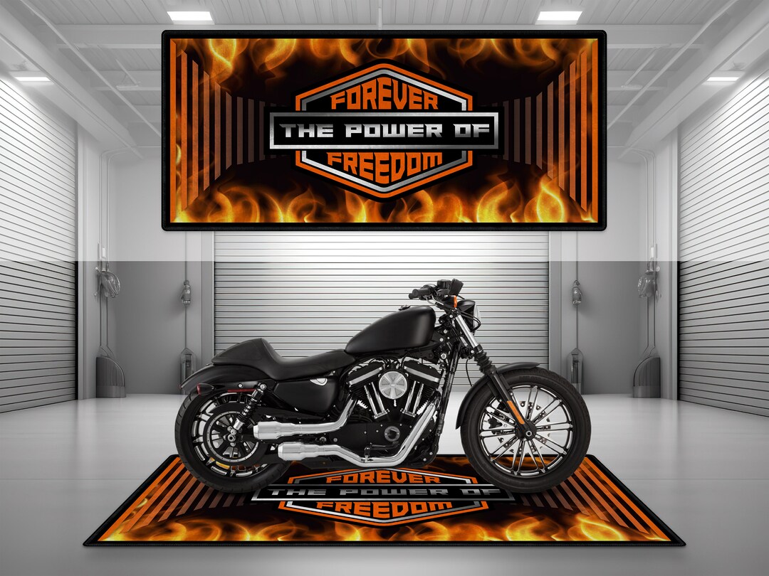 Garage Mat Design for Flame Forever the Power of Freedom Motorcycle Mat ...