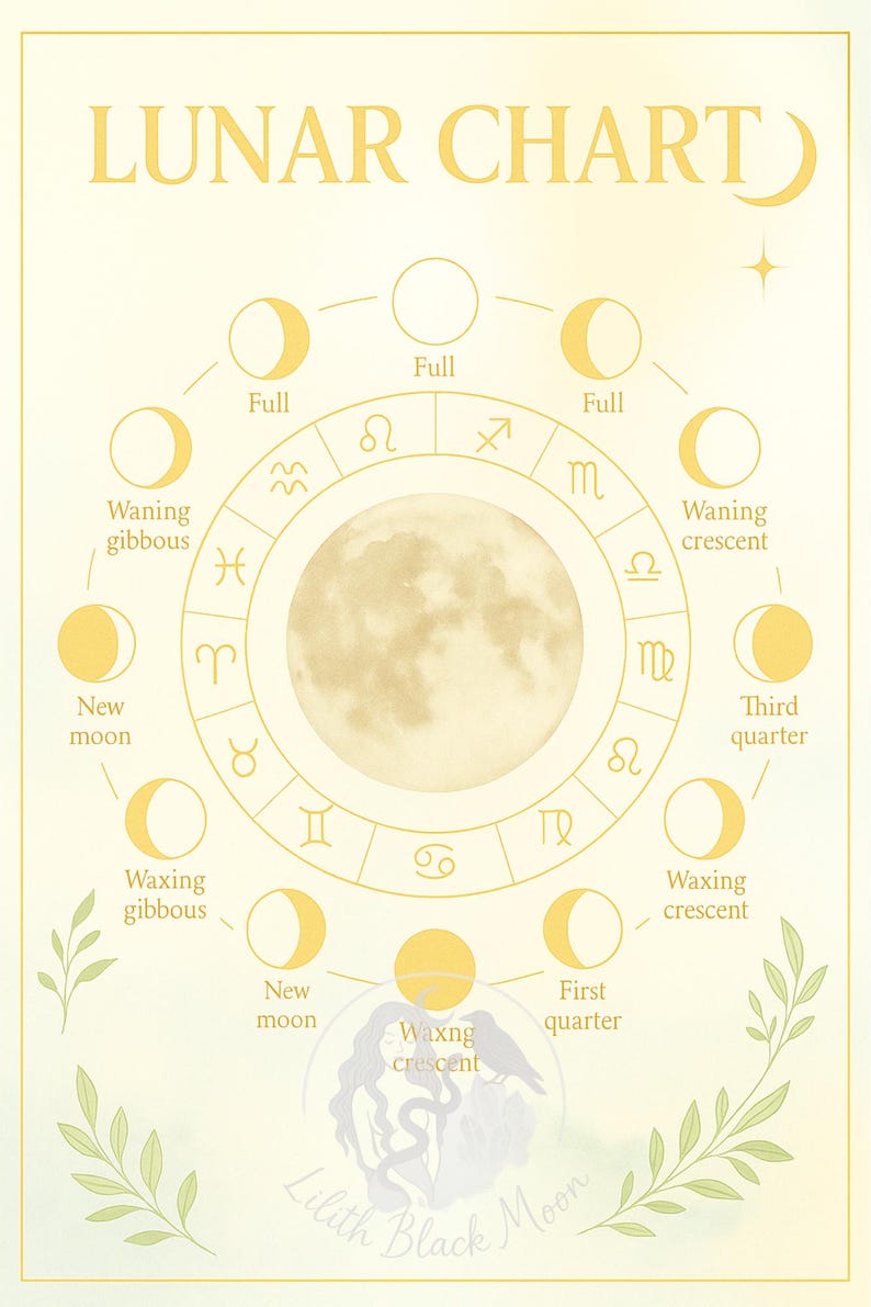Lunar Chart Poster With Gold and Sage - Etsy UK