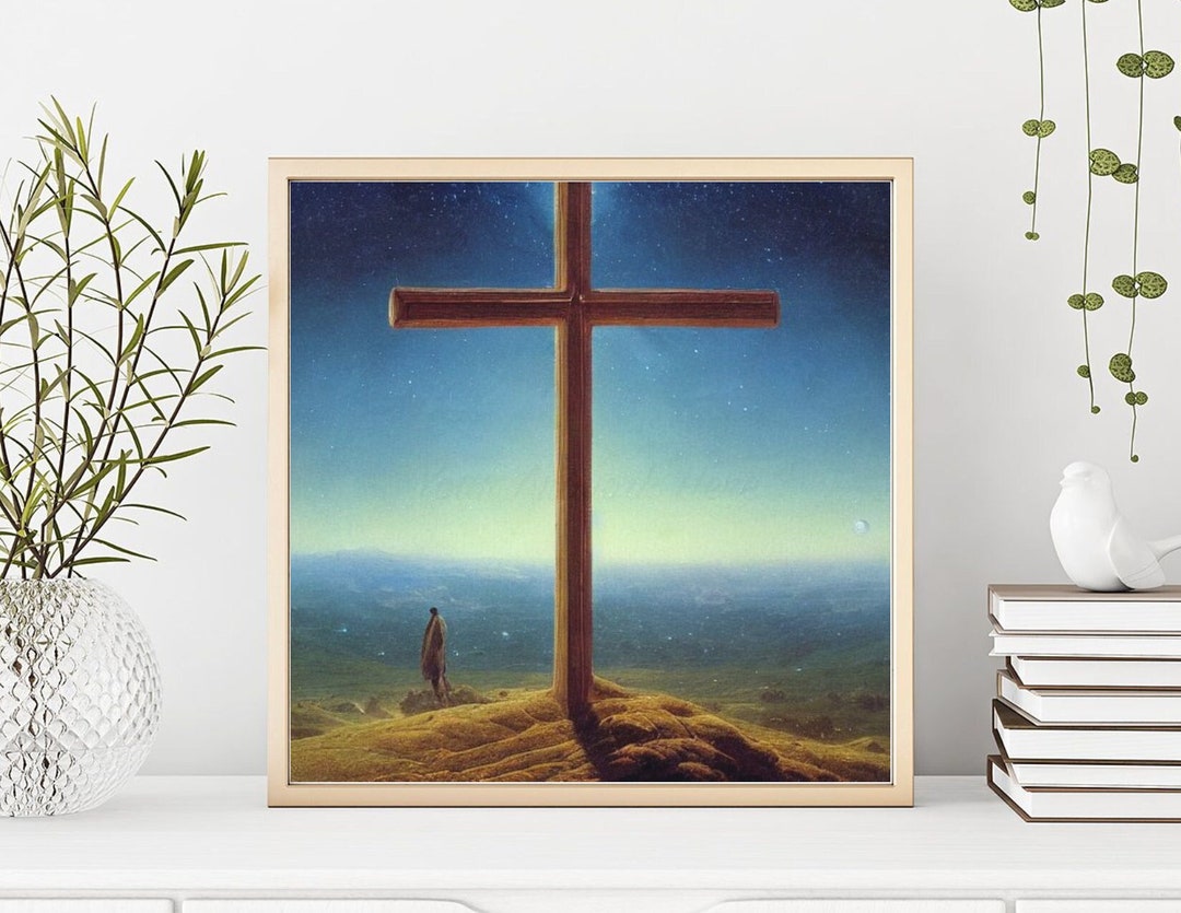 Cross Religious Scene Print, Christian Sacrifice Landscape Wall Art ...
