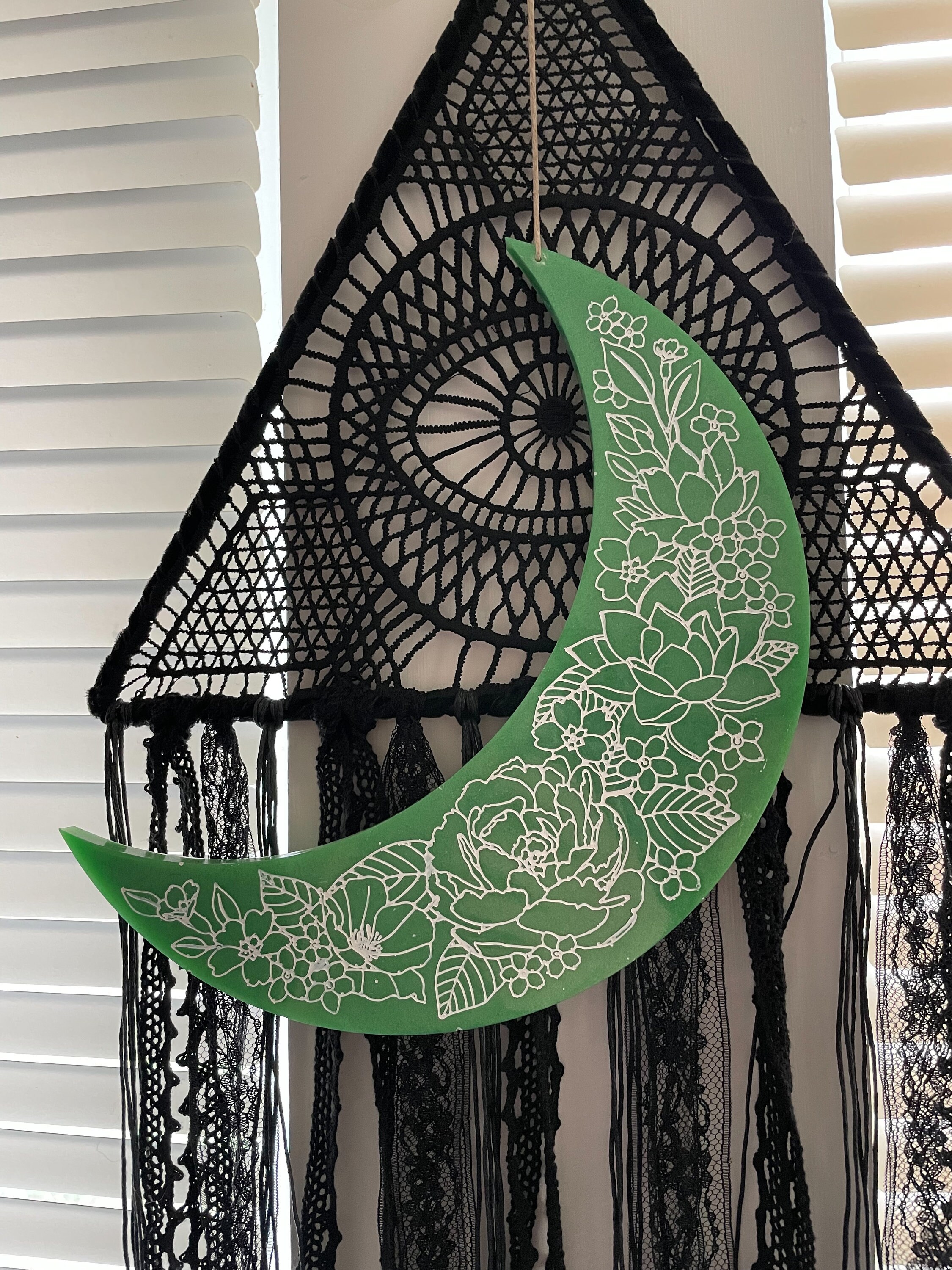 Crescent Moon Hanger Crescent Moon Decor Spiritual Moon Phases Floral ...