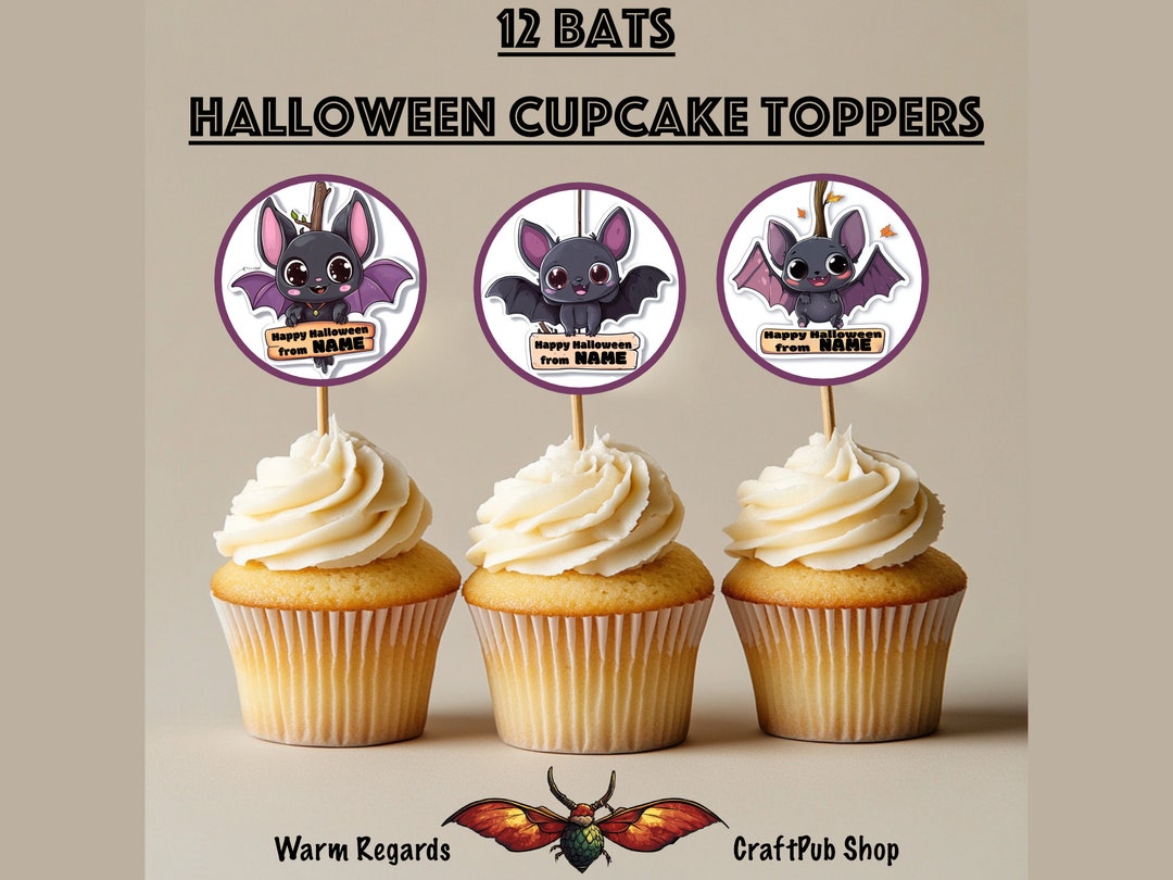 Printable Bats Halloween Style Cupcake Toppers, Halloween Party Cake ...