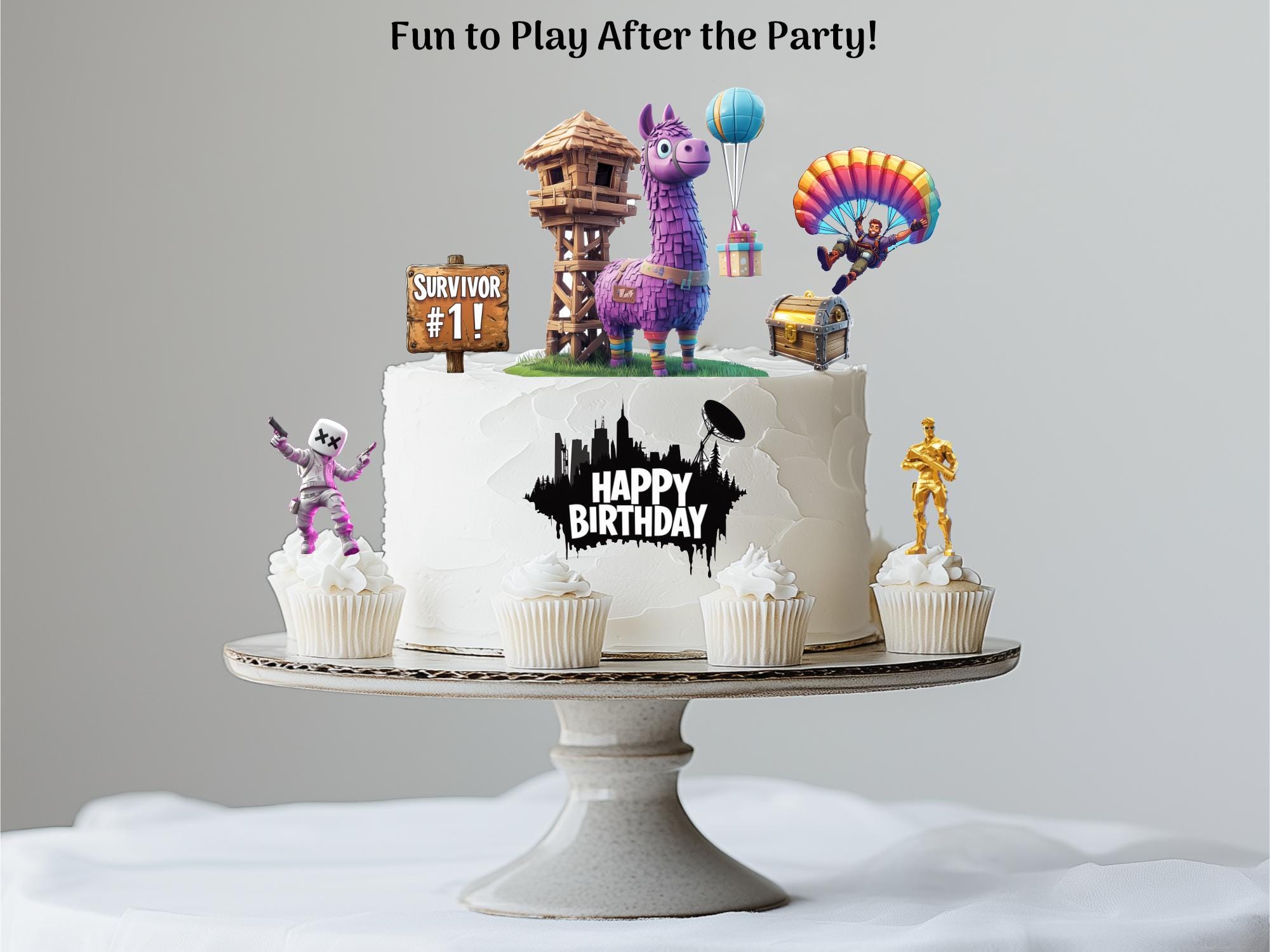 Printable Fort Battle Royale Birthday Cake Cupcake Topper Set - Gamer ...