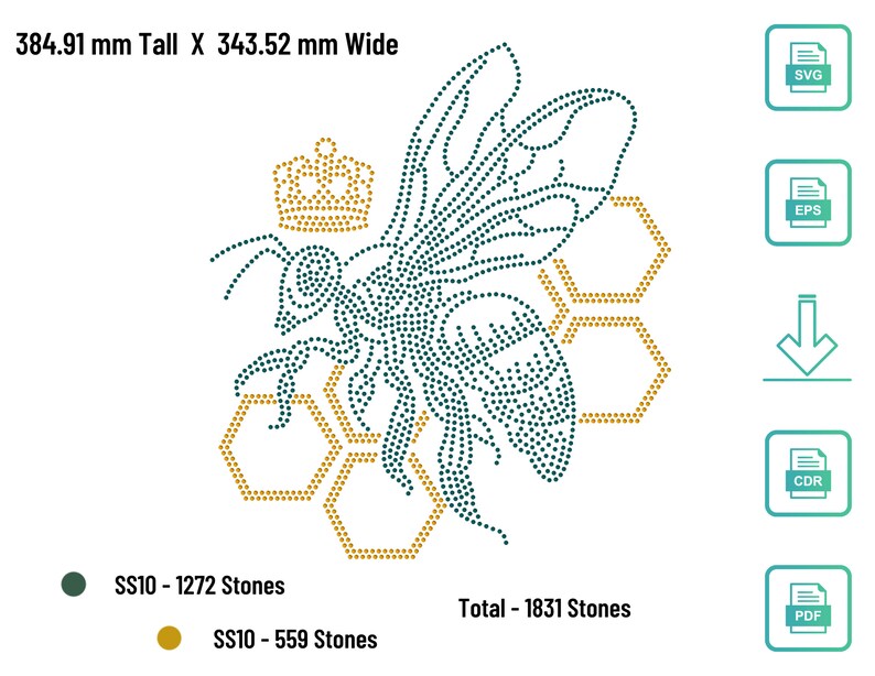 Rhinestone Honey Bee Design Template Iron on Transfer Digital Download ...
