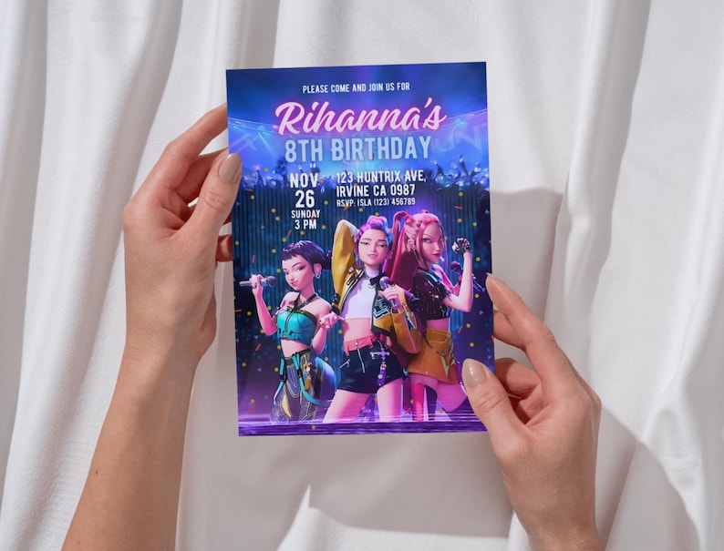 K-pop Demon Hunters Birthday Invitation, Editable Canva Template - Etsy