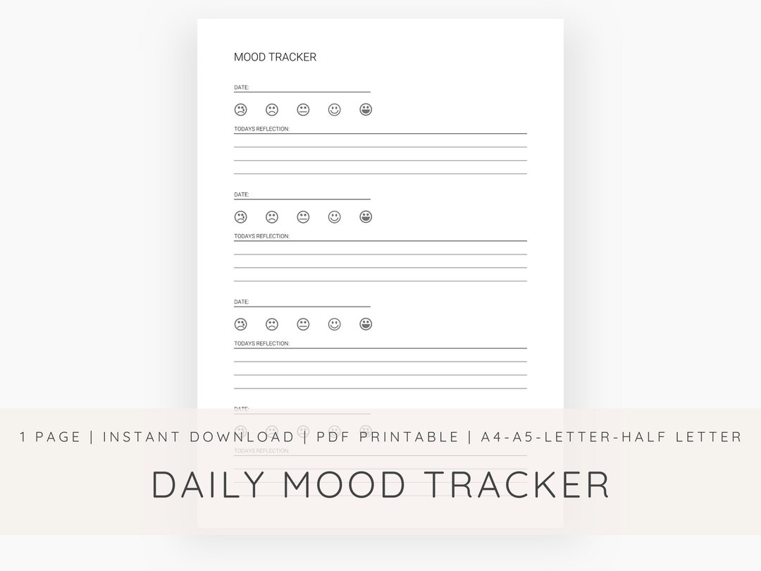 Daily Mood Tracker Printable Mental Health Worksheet Emotion Tracker ...