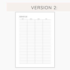 Contact List Printable - Contacts Organizer - Printable Planner Inserts ...