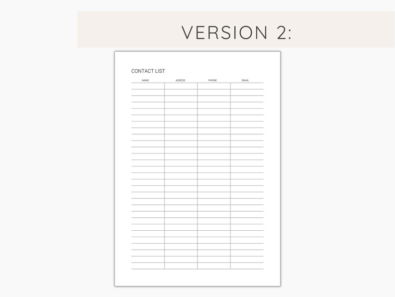 Contact List Printable Contacts Organizer Printable Planner Inserts ...