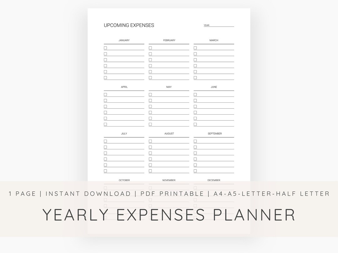 Yearly Expenses Planner Printable - Financial Budget Planner - Expenses ...