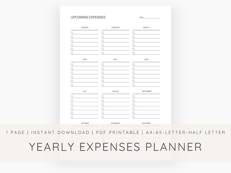Yearly Expenses Planner Printable Financial Budget Planner - Etsy