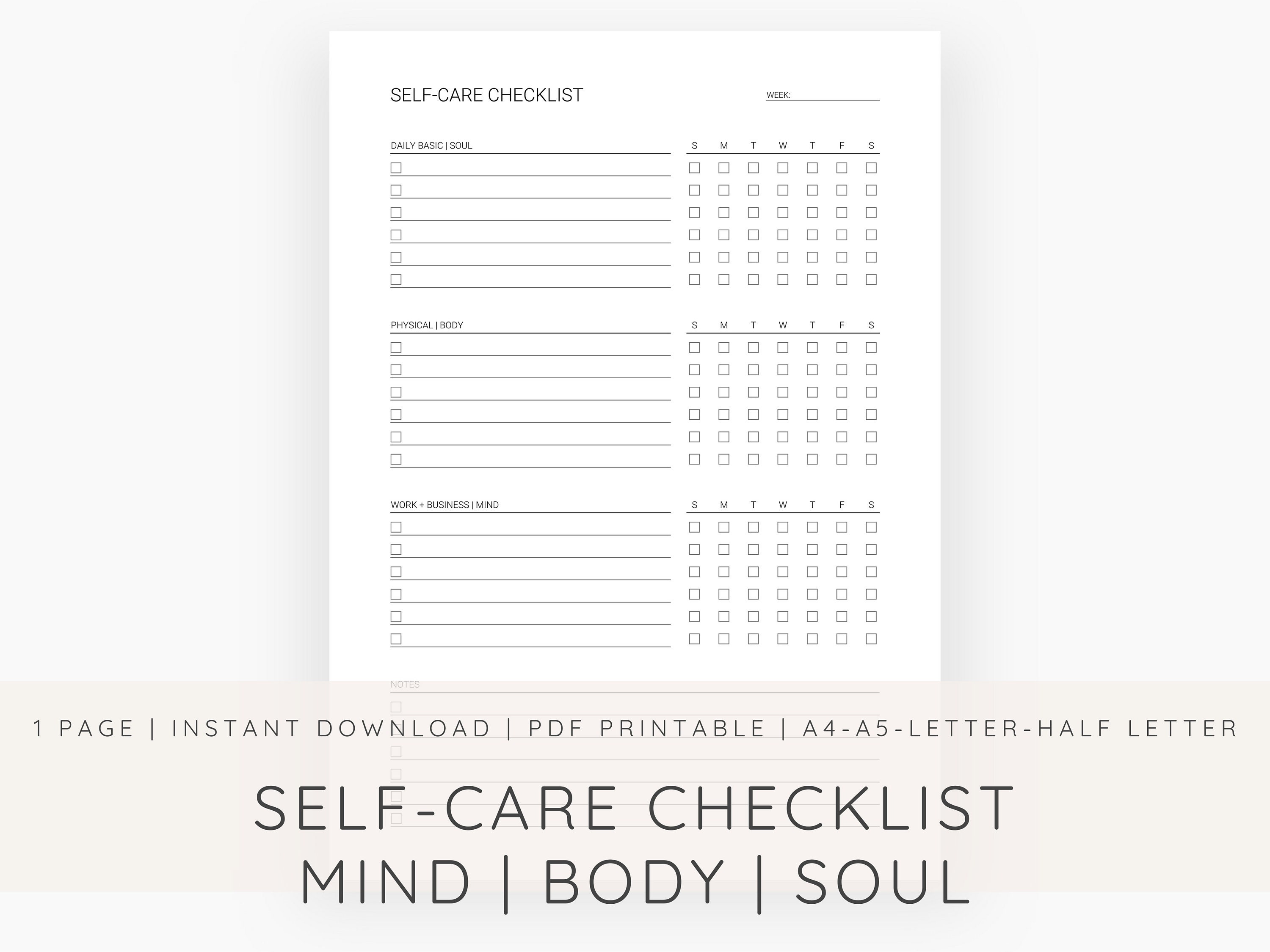 Weekly Self-care Checklist Printable Daily Wellbeing Self-care Planner ...